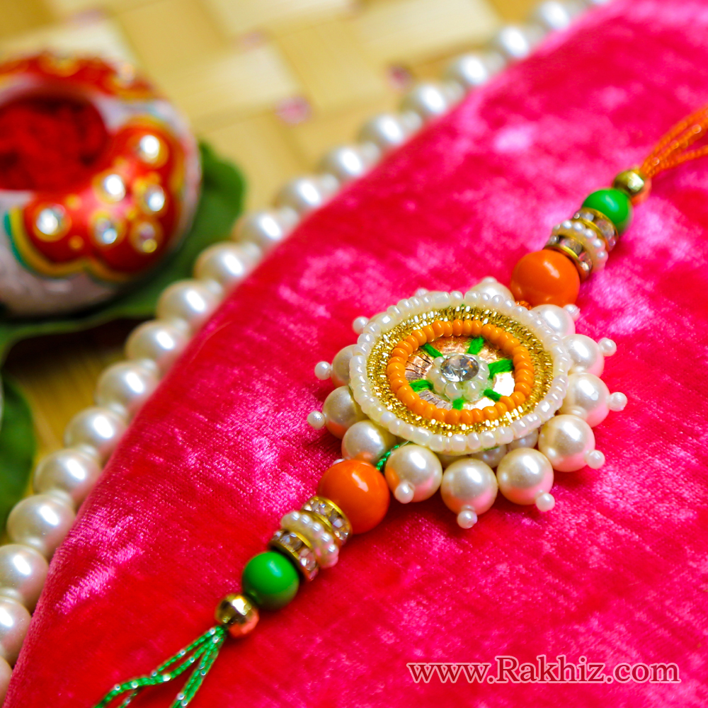 Delicate Pearl Floral Pattern Fancy Rakhi | Buy Online Fancy Rakhi