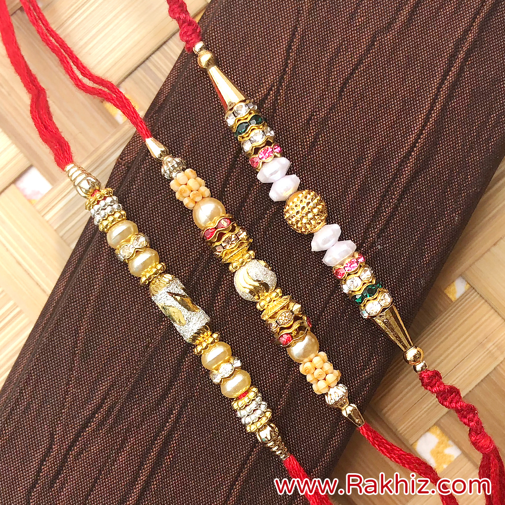 Multicoloured Set Of 3 Rakhis | Buy Online Rakhi Set of 3