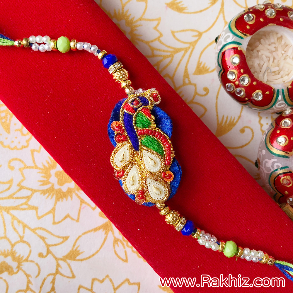Soft Resham Base Fancy Peacock Rakhi | Buy Online Fancy Rakhi