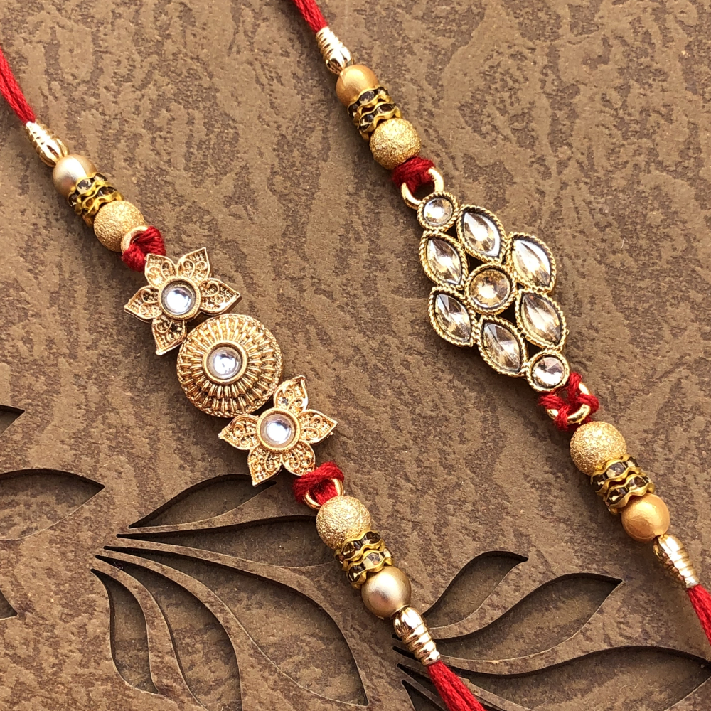 Glowing Golden Diamond Rakhi Combo for Brothers | Buy Online Rakhi Set of 2