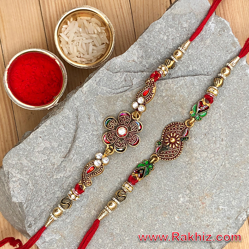 Exclusive Flower Design Diamond Touch Set Of Rakhi | Buy Online Rakhi ...