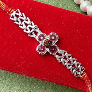 Centrally Rudraksh Studded Silver Rakhi | Buy Online Auspicious Rakhi