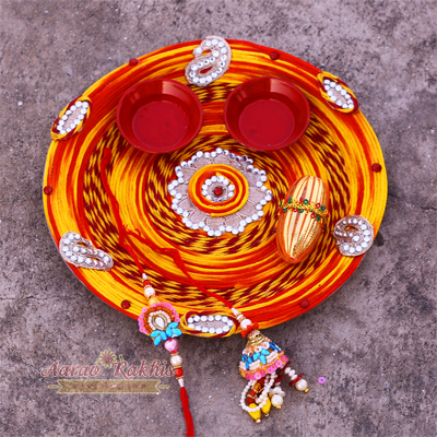 Simply Designer Rakhi Pooja Thali With Bhaiya Bhabhi Rakhi | Buy Online ...